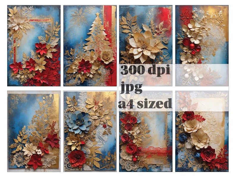 Paper Poinsettia Christmas Digital Page Bundle: Vintage Poinsettias ...
