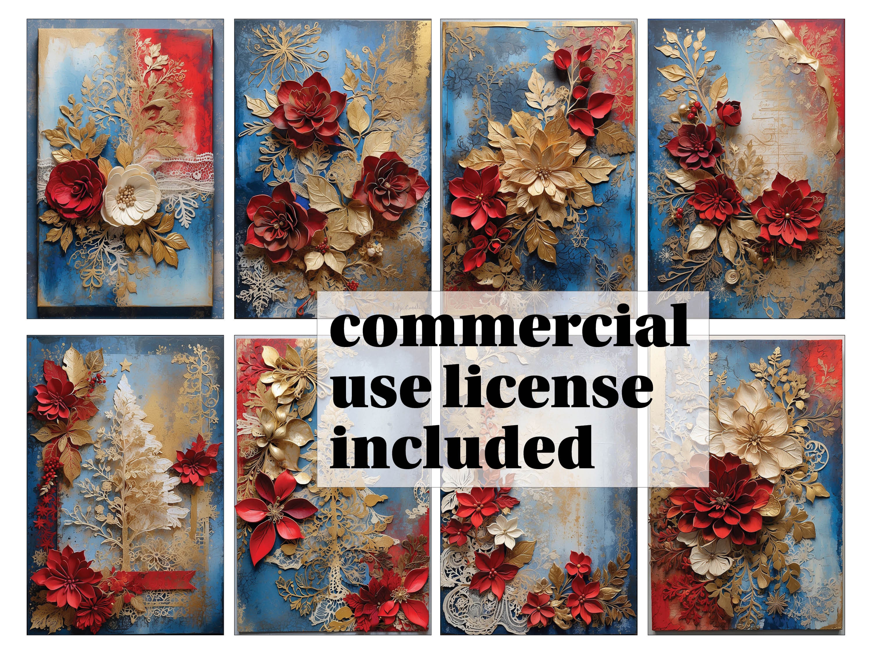Paper Poinsettia Christmas Digital Page Bundle: Vintage - Etsy