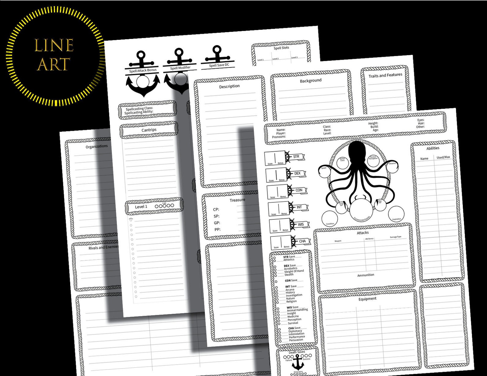 Dnd Character Sheet 5e Printable Accessory - Nautical Pirate Theme - Etsy