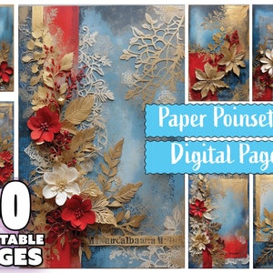 Paper Poinsettia Christmas Digital Page Bundle: Vintage Poinsettias ...