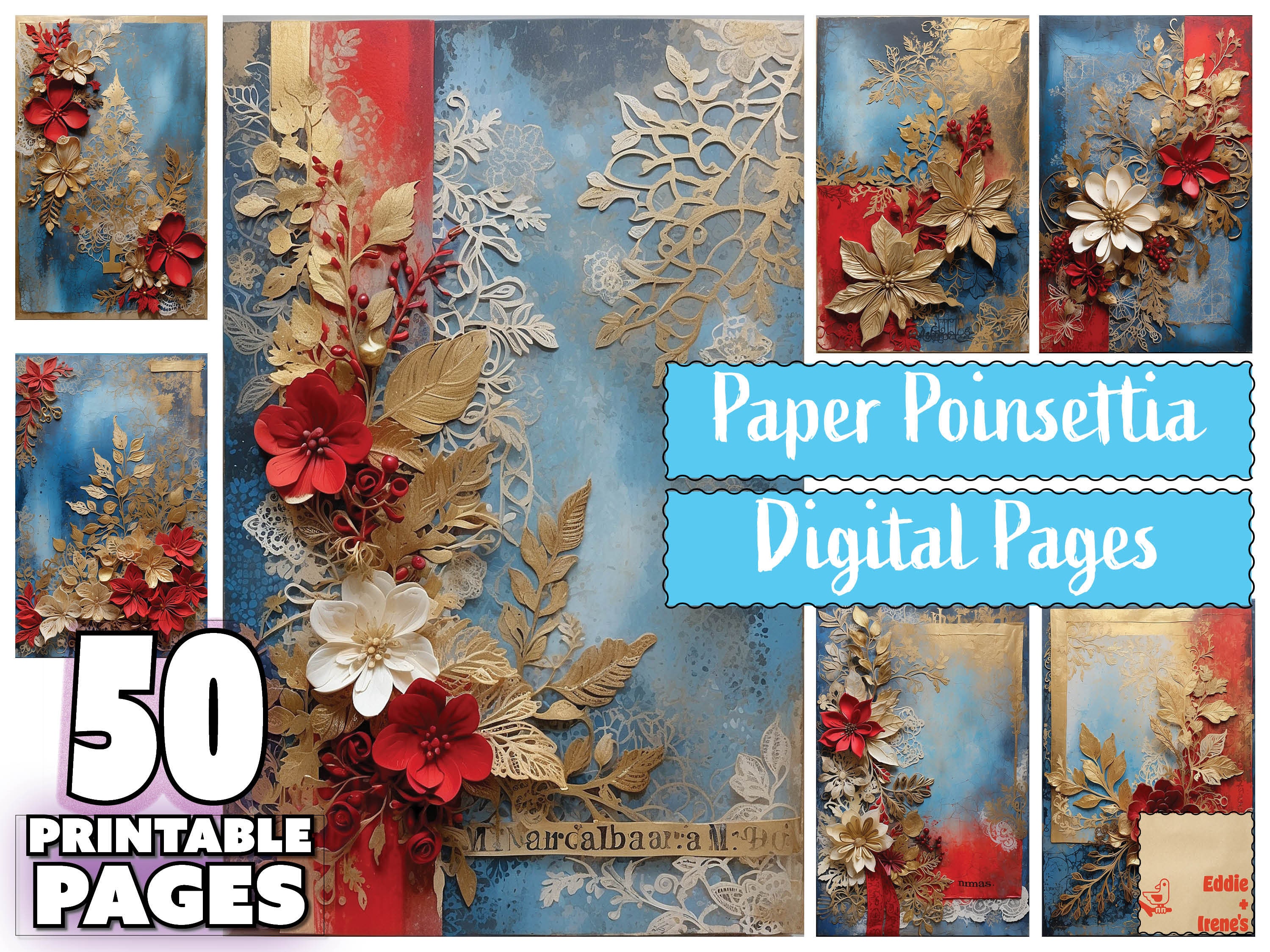 Paper Poinsettia Christmas Digital Page Bundle: Vintage - Etsy