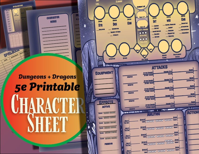 Dnd Character Sheet 5e Printable Accessory - Moonlit Cottage Theme - Etsy