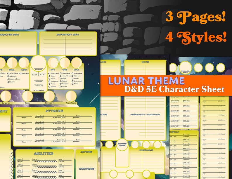 Dnd Character Sheet 5e Printable Accessory Moonlight Theme - Etsy