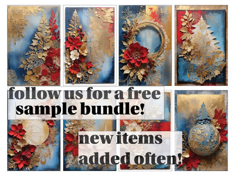 Paper Poinsettia Christmas Digital Page Bundle: Vintage Poinsettias ...