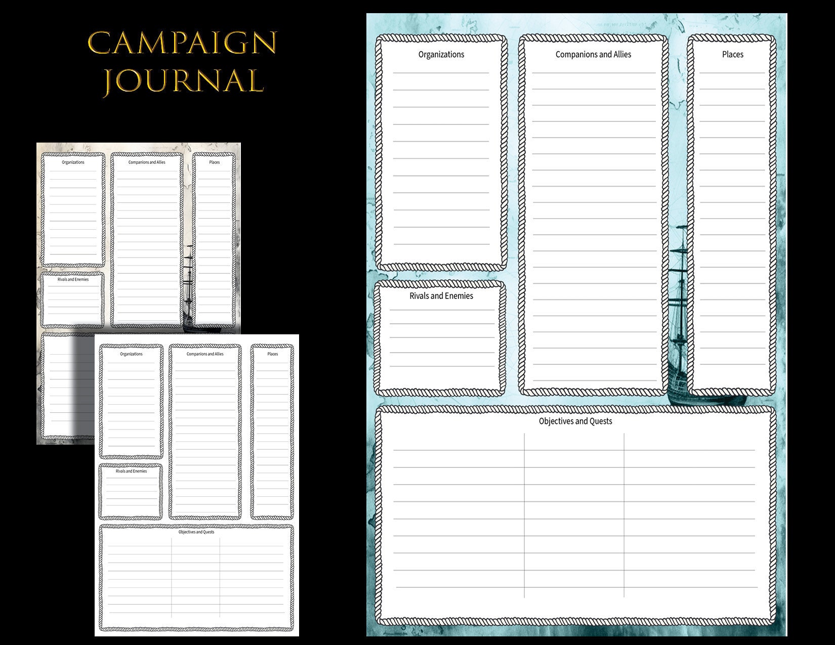 Dnd Character Sheet 5e Printable Accessory - Nautical Pirate Theme - Etsy