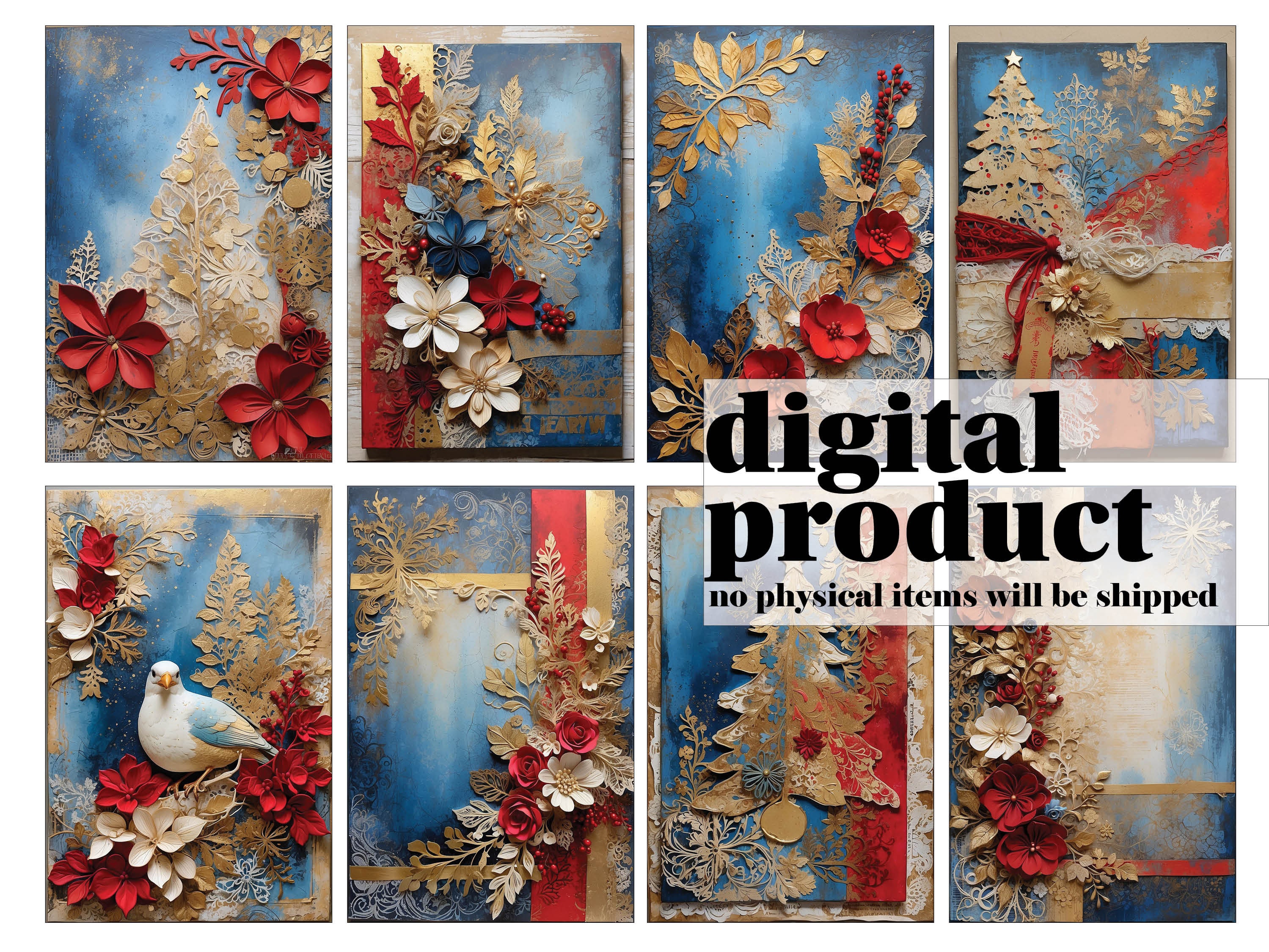 Paper Poinsettia Christmas Digital Page Bundle: Vintage Poinsettias ...