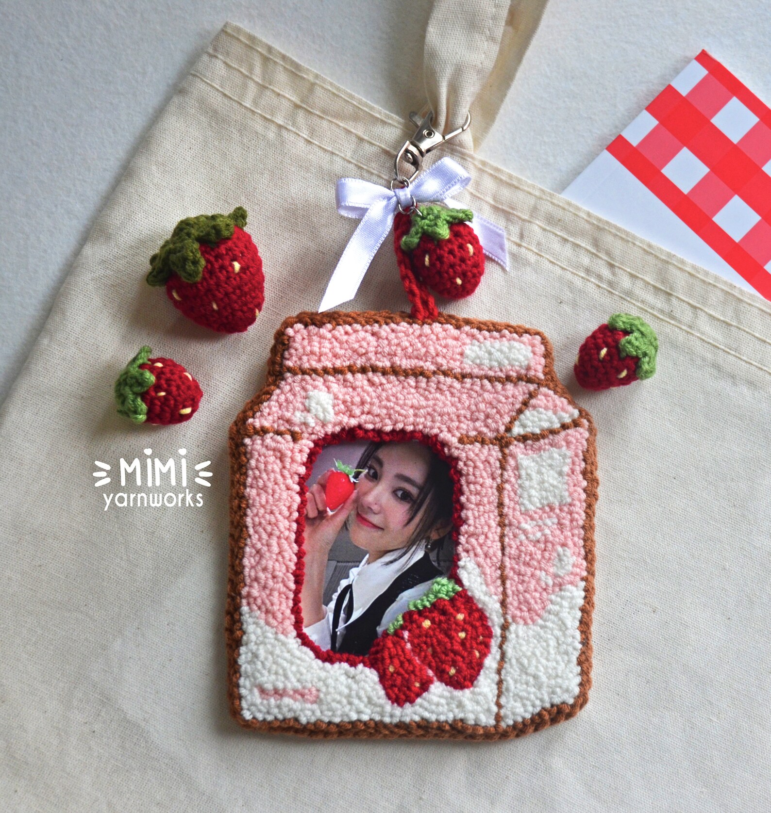 Strawberry Photocard Holder Ornaments REMAKE / Hand Tufted Punch Needle ...