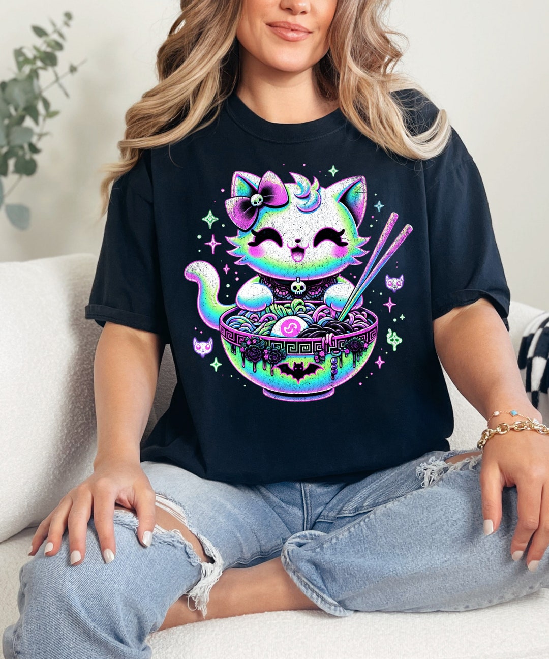 Cat Eating Ramen Shirt, Japanese Tshirt, Cat Lover T-shirt, Funny Tee ...