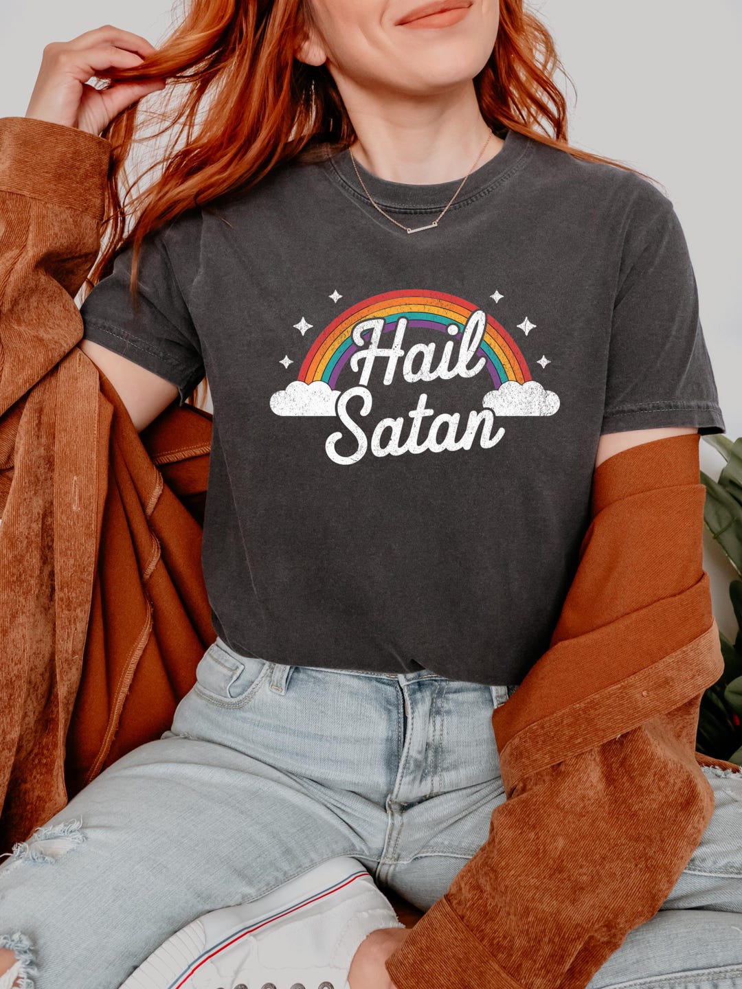 Hail Satan Shirt, Funny Gothic Tshirt, Pastel Goth Rainbow T-shirt, Alt ...