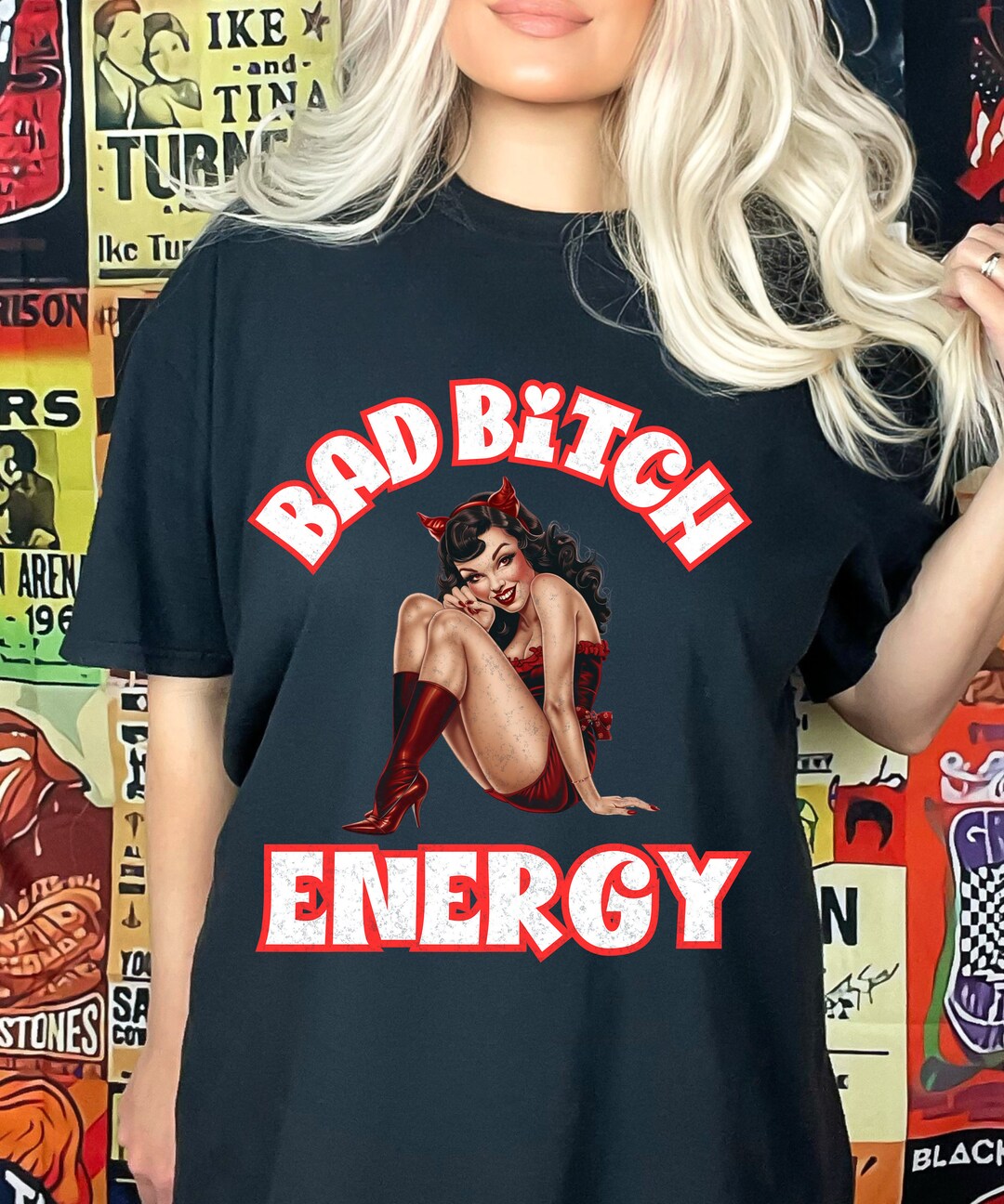 Bad Bitch Energy Shirt, Pinup Girl Tshirt, Girl Power T-shirt ...