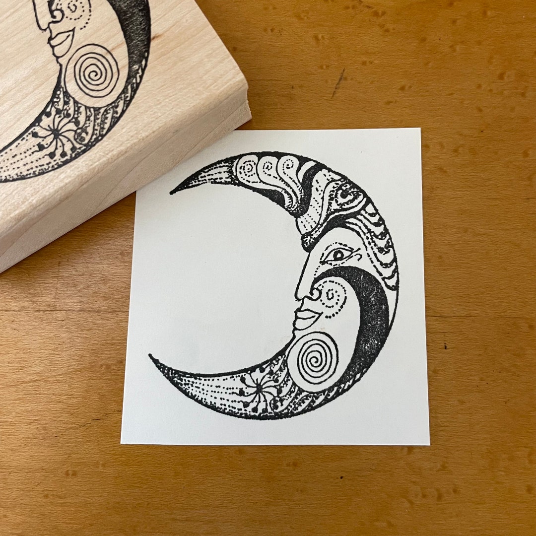 Crescent Moon (L) Rubber Stamp, Moon Stamp, Journal and Scrapbook ...