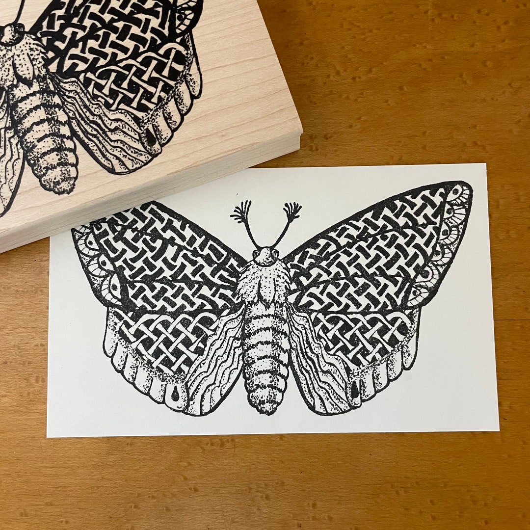 Knot-work Moth (L) Rubber Stamp, Moth Stamp, Journal and Scrapbook ...