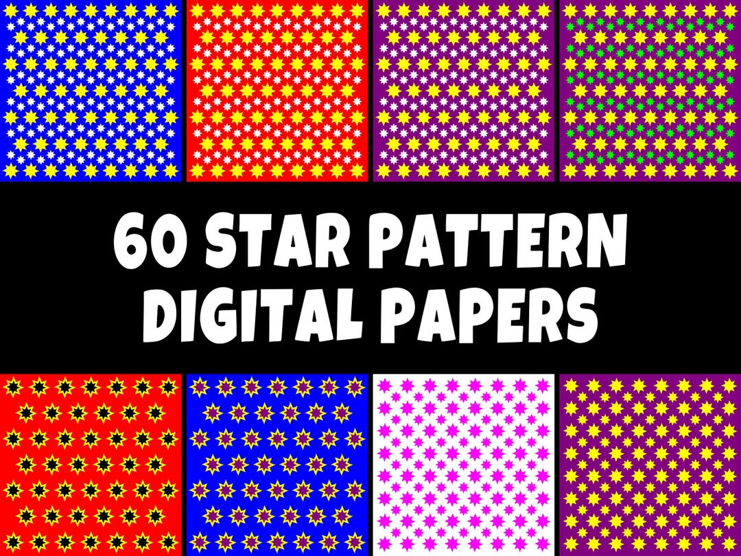 60 Star Pattern Digital Papers, Commercial Use, Digital Papers ...