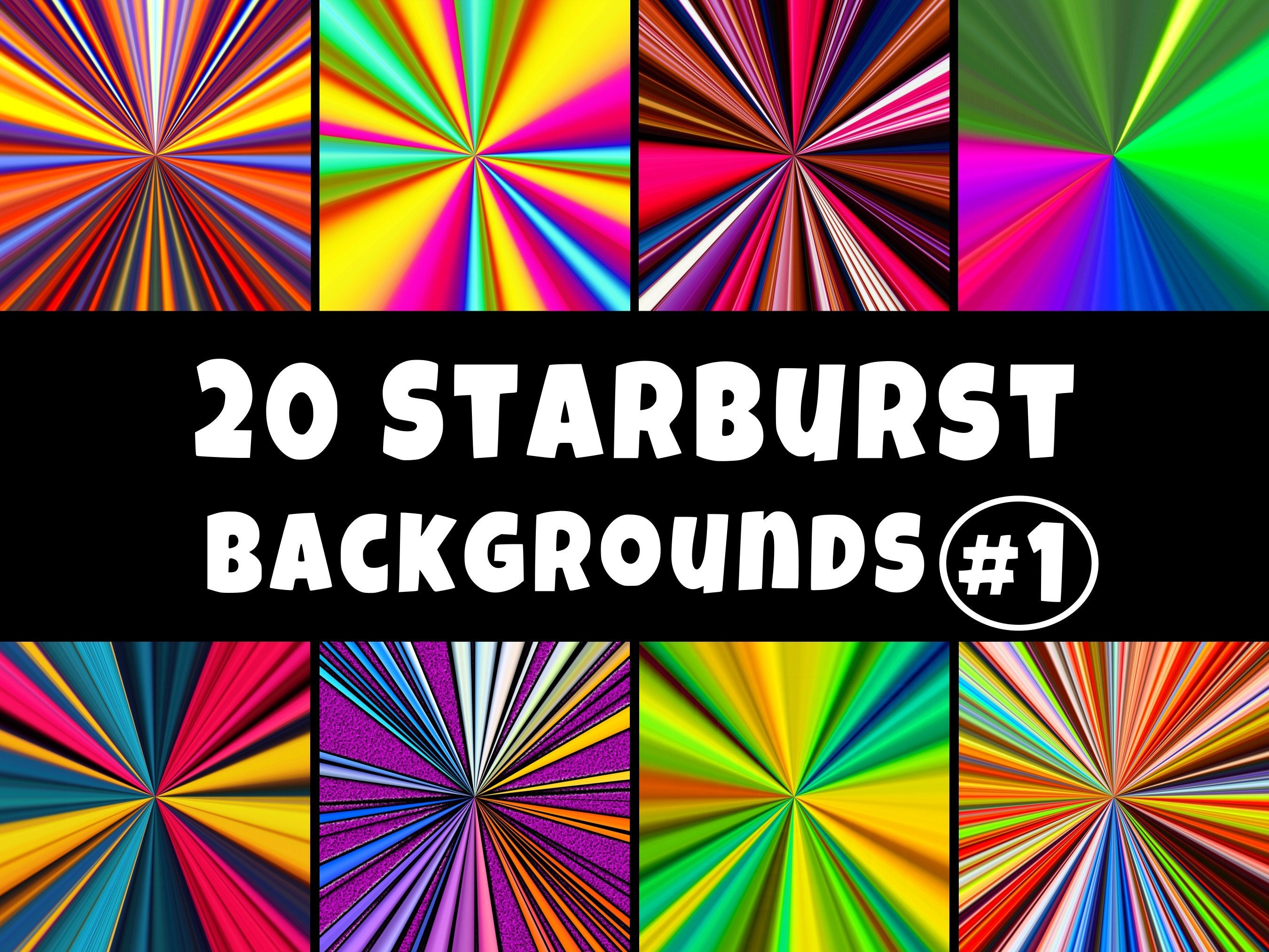20 Starburst Backgrounds, Psychedelic Digital Papers, Sunburst Pattern ...