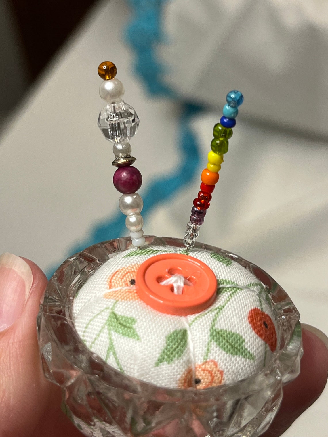 Vintage Salt Cellar Pin Cushion With Beaded Pins - Etsy