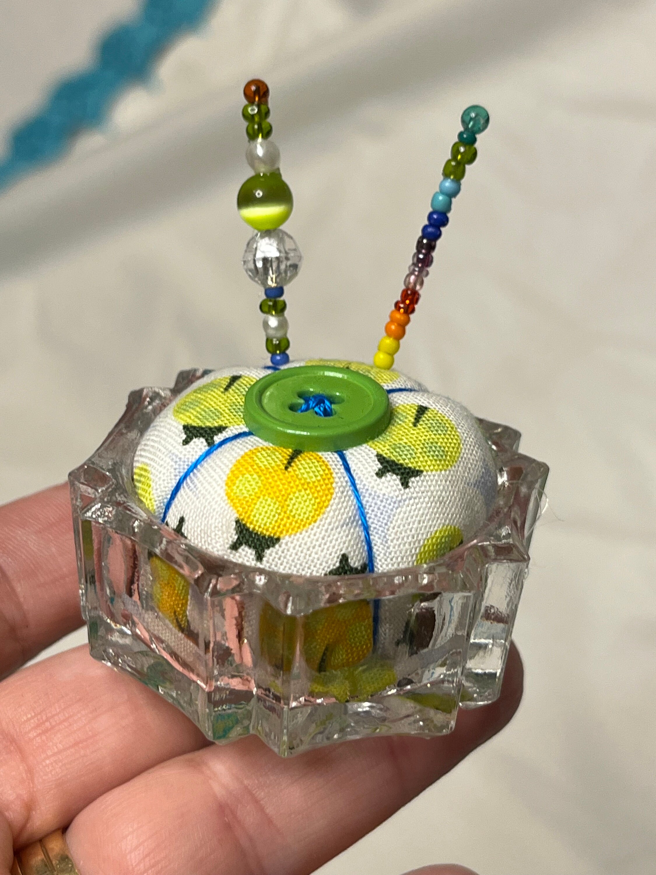 Vintage Salt Cellar Pin Cushion With Beaded Pins - Etsy