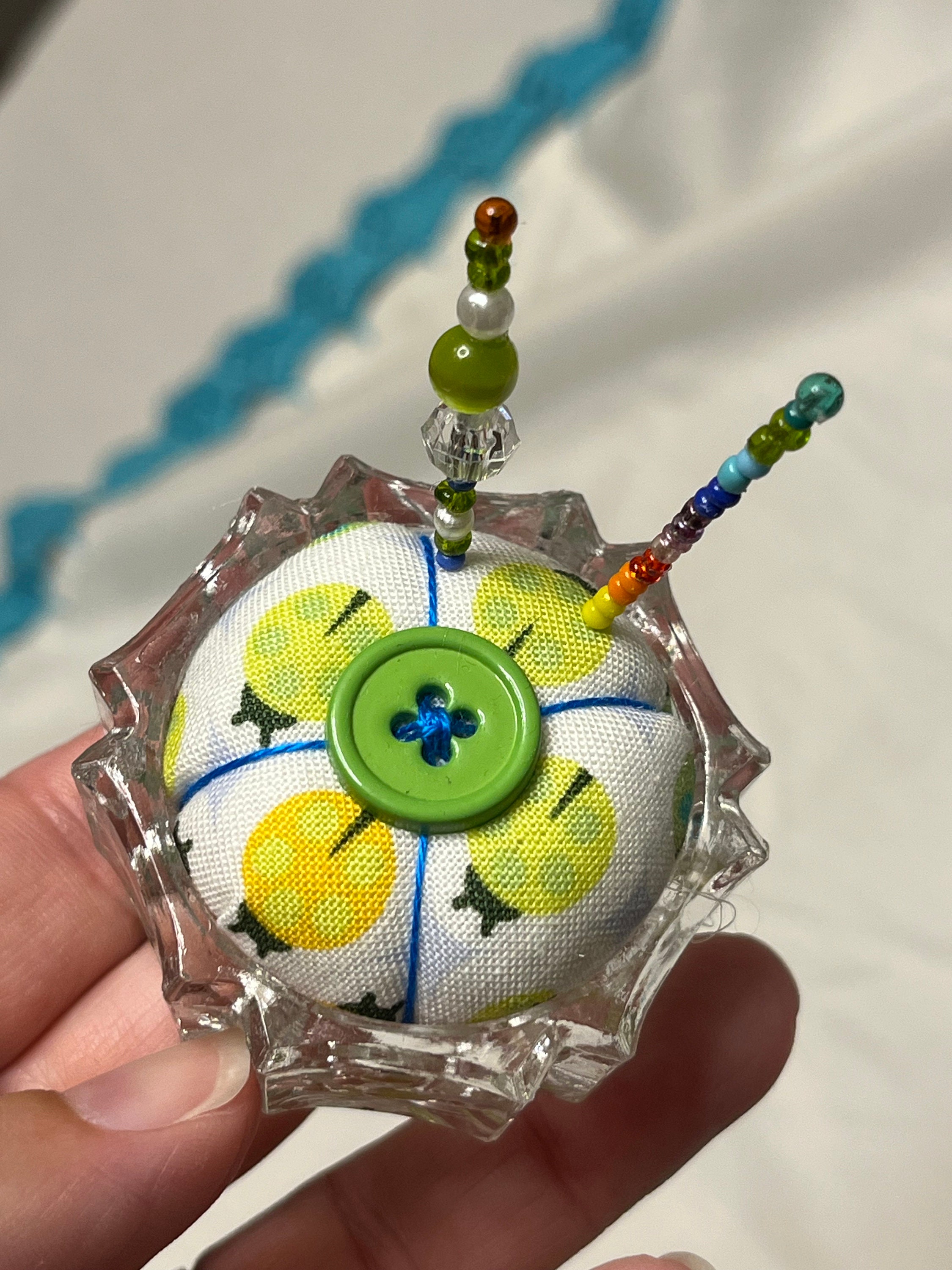 Vintage Salt Cellar Pin Cushion With Beaded Pins - Etsy