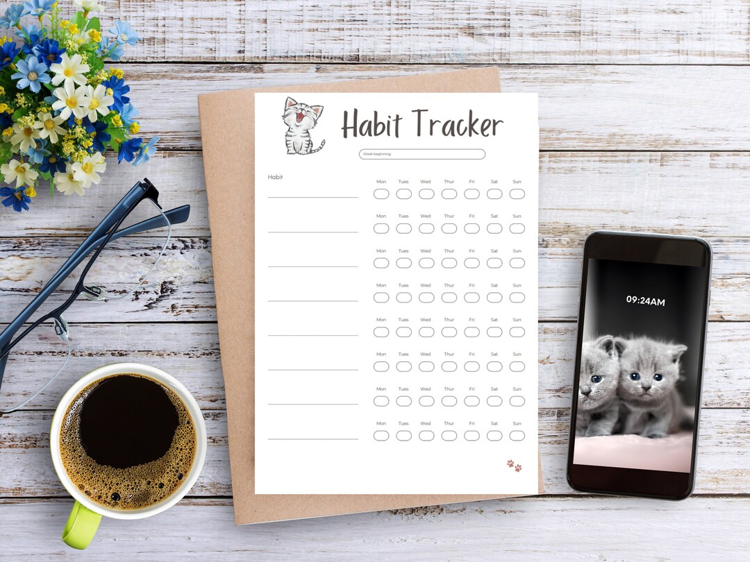 Printable Habit Tracker | Cute Cat Habit Tracker | Tabby Cat Habit ...
