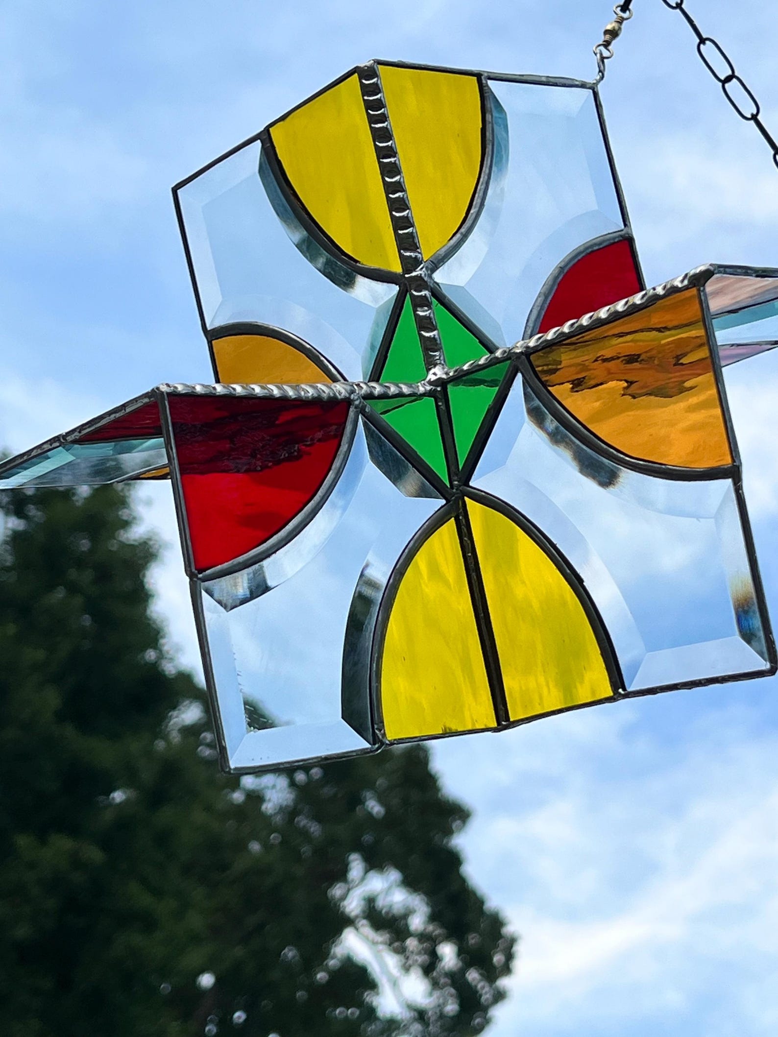 Stained Glass 12” Bevel Flower Spinner / Suncatcher - Etsy