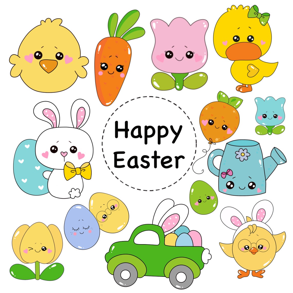 Happy Easter 28 Cute Clipart Handmade Kawai Bunny Duck - Etsy