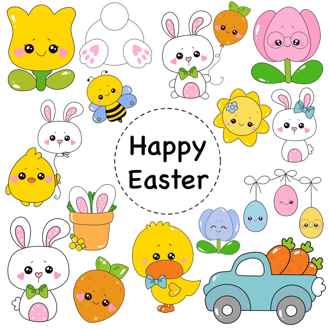 Happy Easter 28 Cute Clipart Handmade Kawai Bunny Duck - Etsy