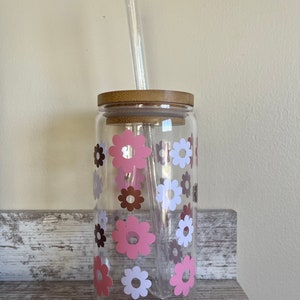 Pink White Glass Cups, Cute Girly Cup, Floral Glass Cup, Cowgirl ...