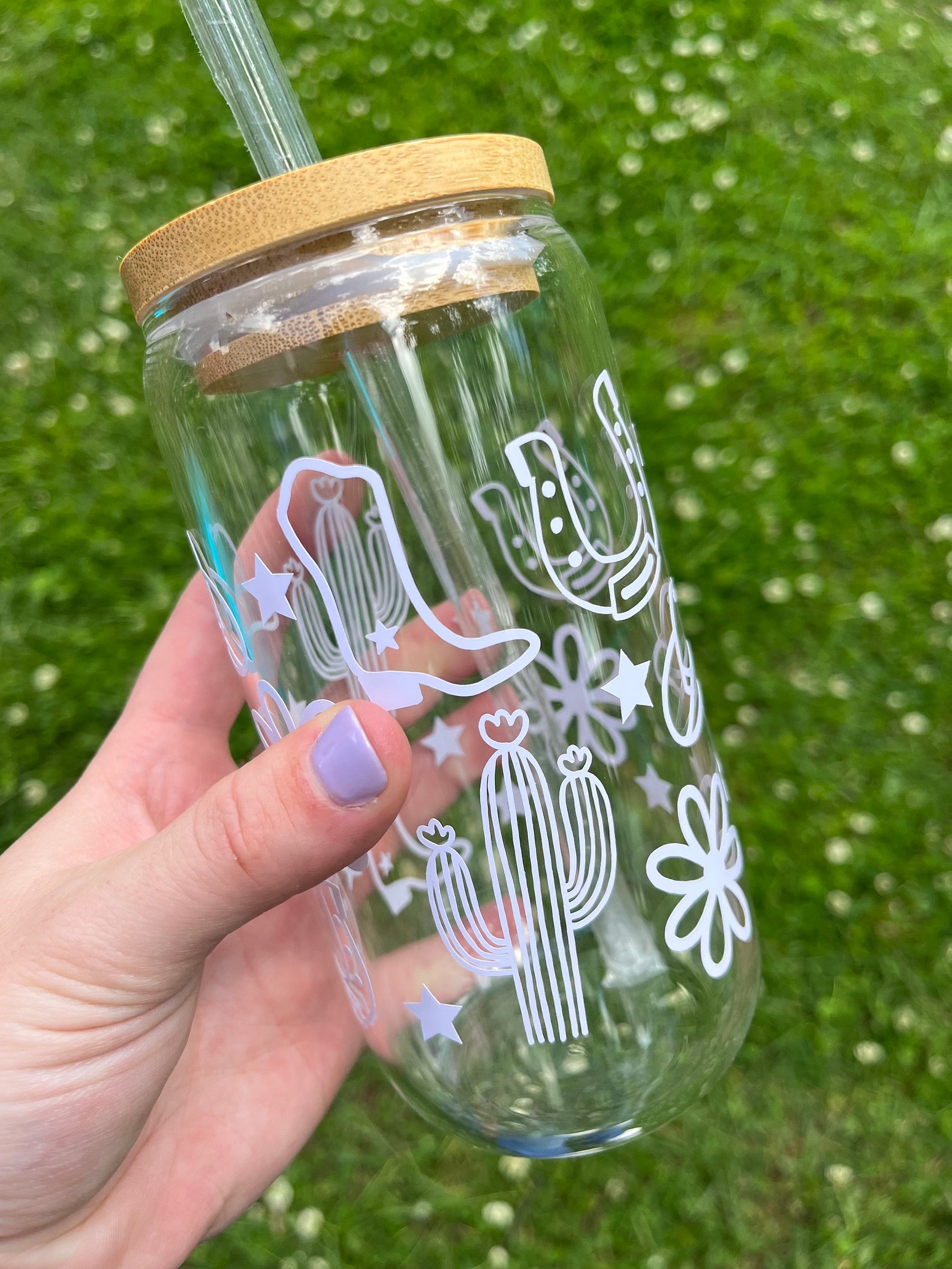 Pink White Glass Cups, Cute Girly Cup, Floral Glass Cup, Cowgirl ...