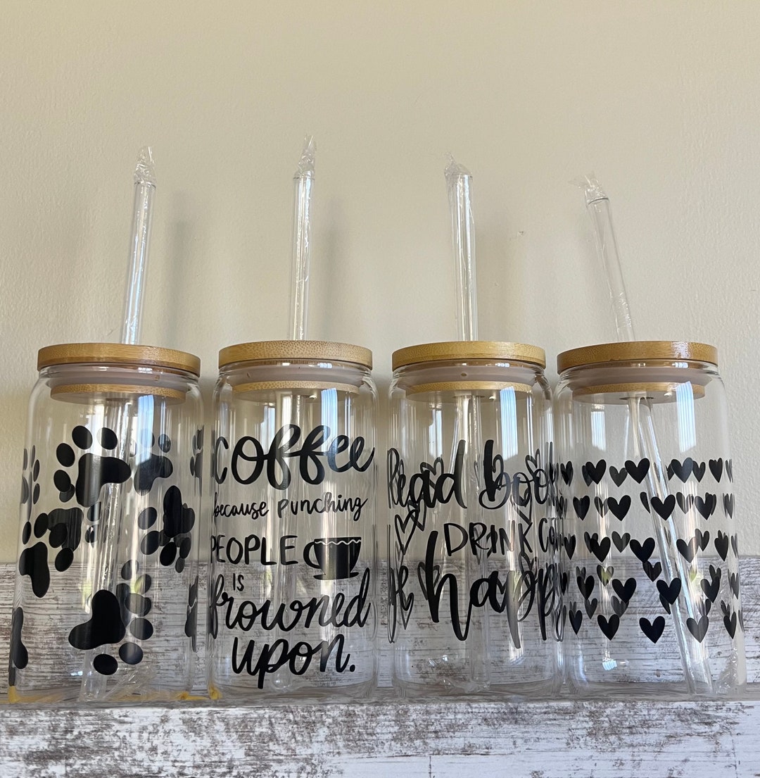 Funny Quote, Heart, Paw Print Glass Cups, Cute Simple Cup, Heart Glass ...