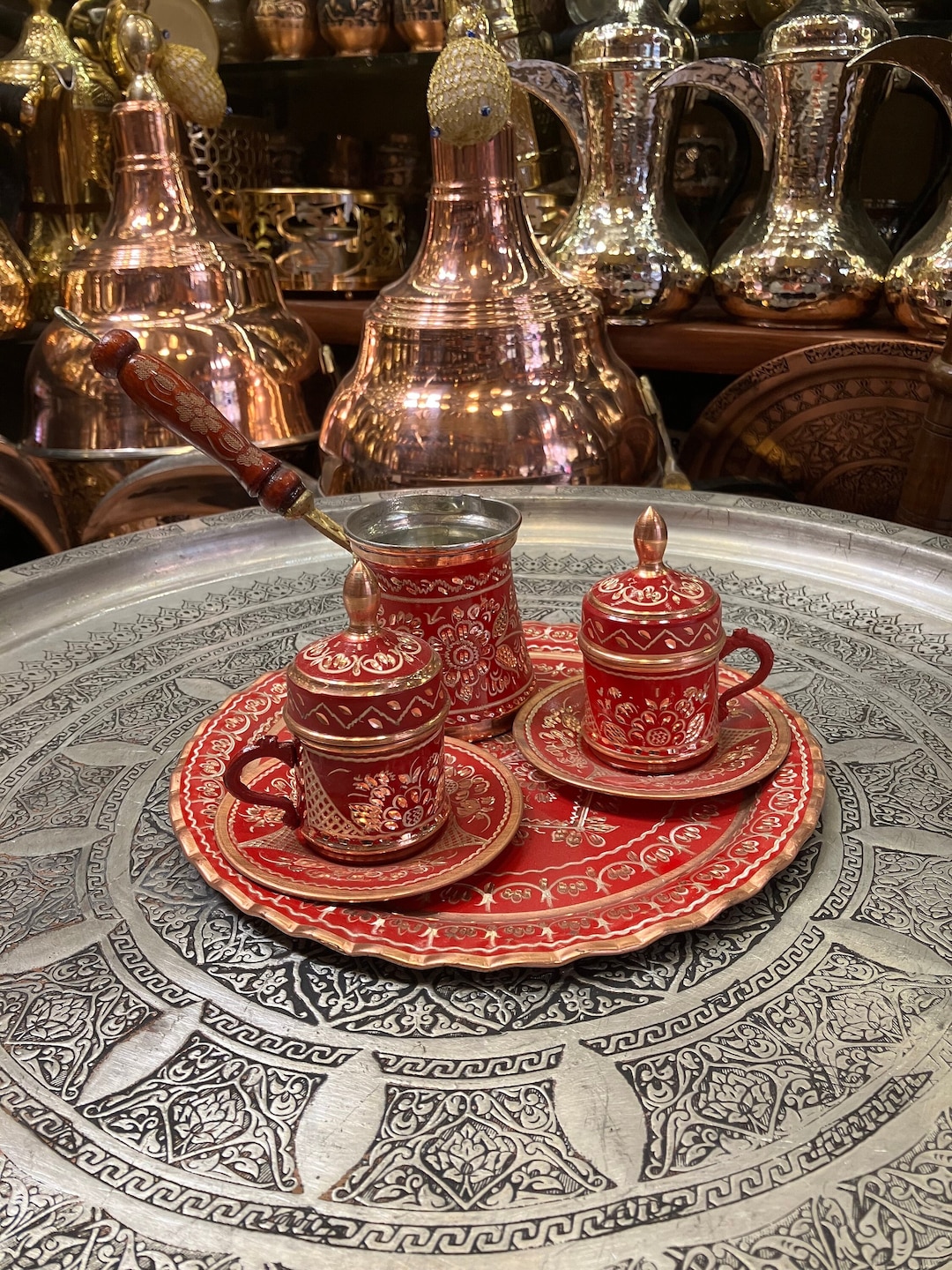 Copper Turkish Coffee Set of 2, Traditional Copper Hand Crafted Vintage ...