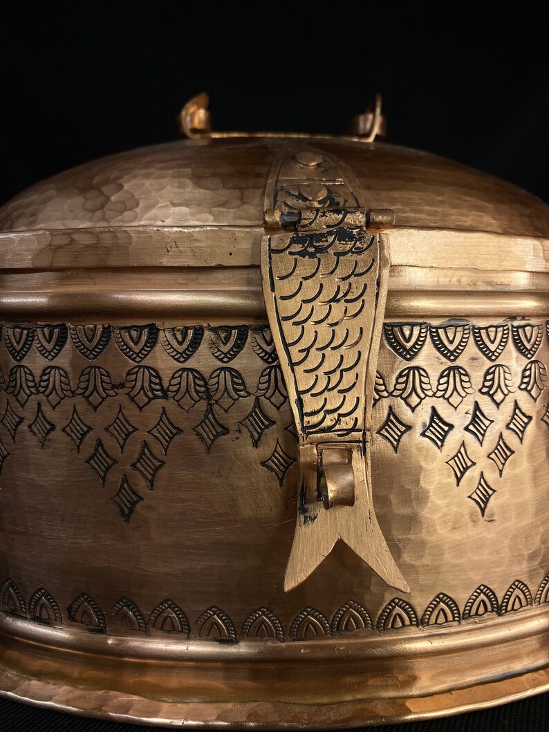 Traditional Turkish Copper Bread Storage Container, Snack Bowl, Hand ...