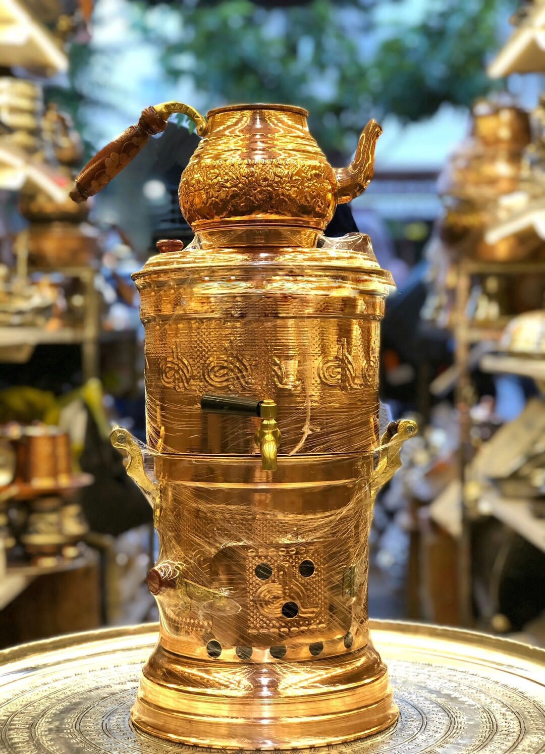 Copper Teamaker, Traditional Turkish Copper Teapot and Water Tank Stove ...