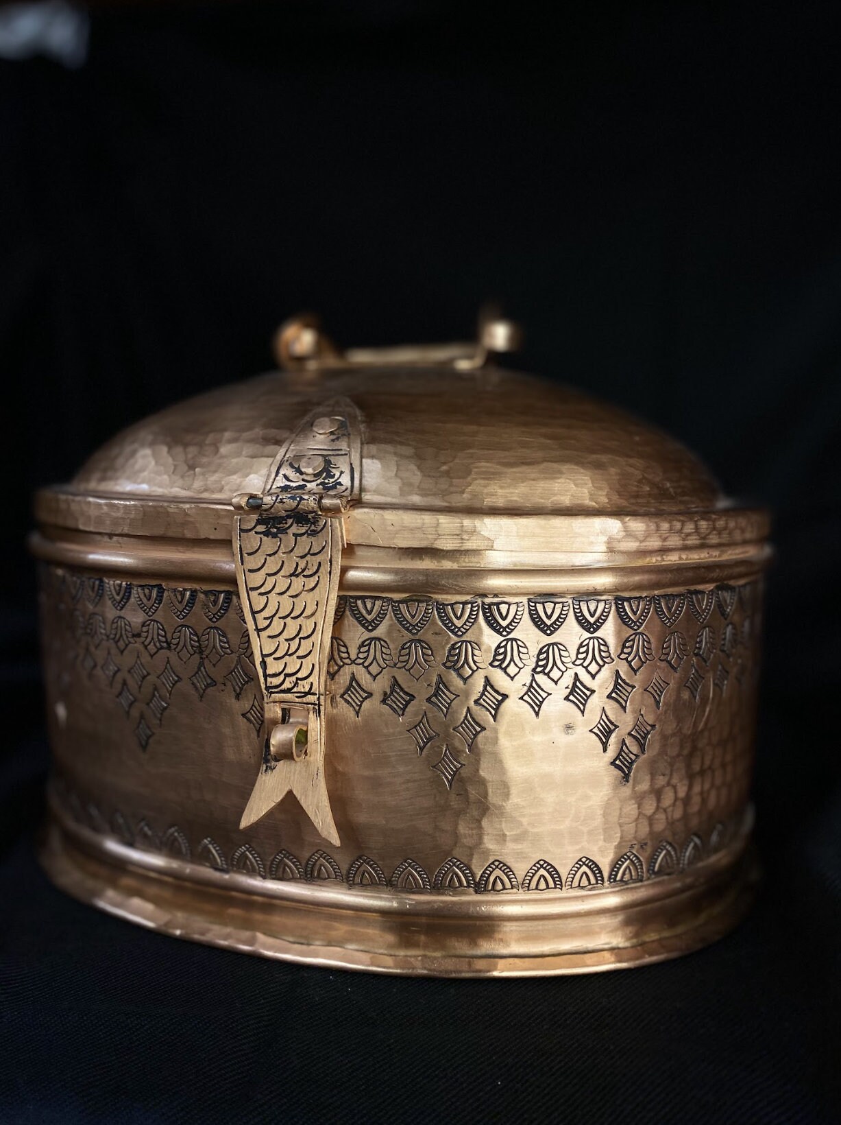 Traditional Turkish Copper Bread Storage Container, Snack Bowl, Hand ...