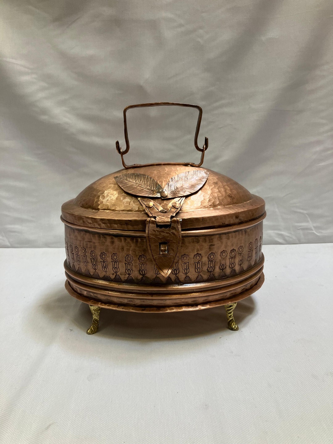 Copper Bread Storage Container, Snack Bowl, Traditional Turkish Hand ...