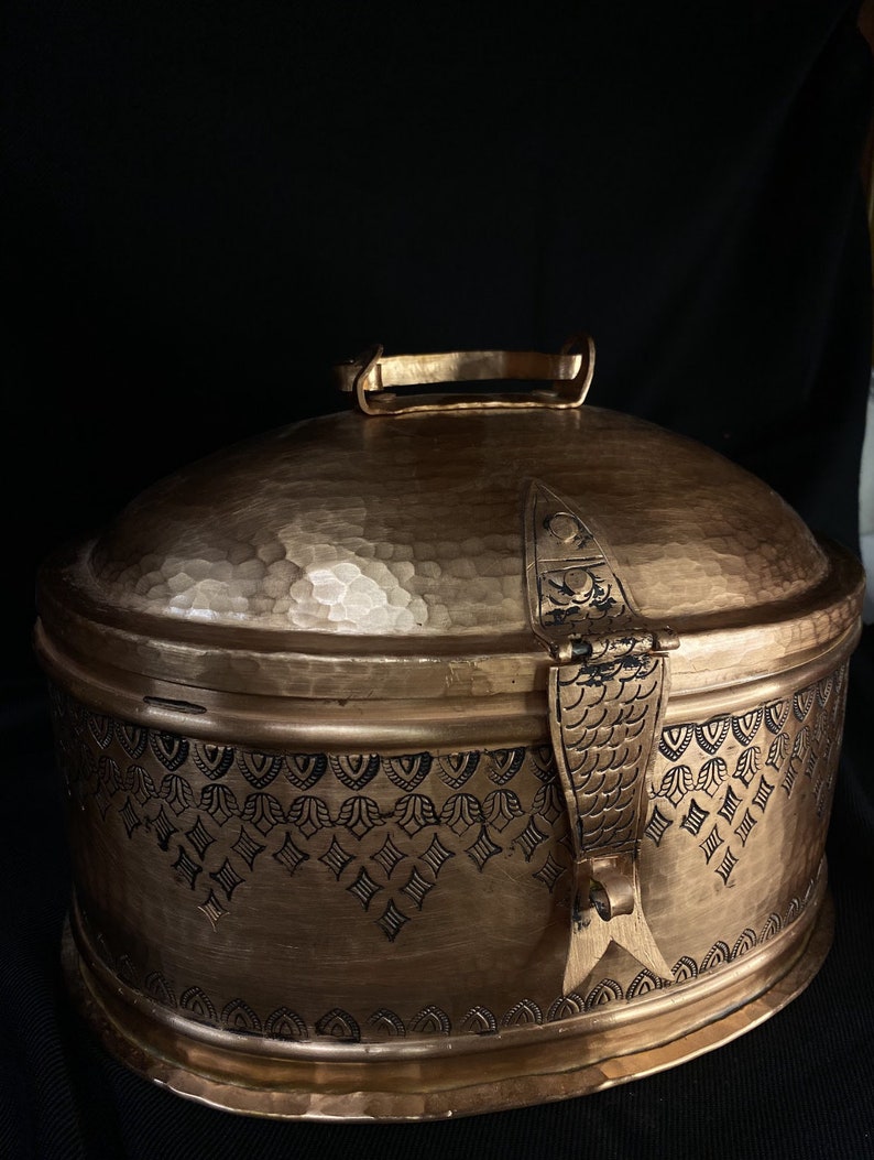 Traditional Turkish Copper Bread Storage Container, Snack Bowl, Hand ...