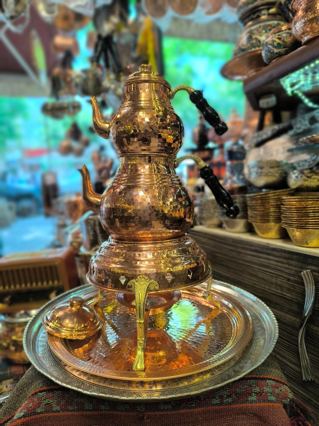 Copper Teamaker, Traditional Turkish Copper Teapot and Water Tank Stove ...