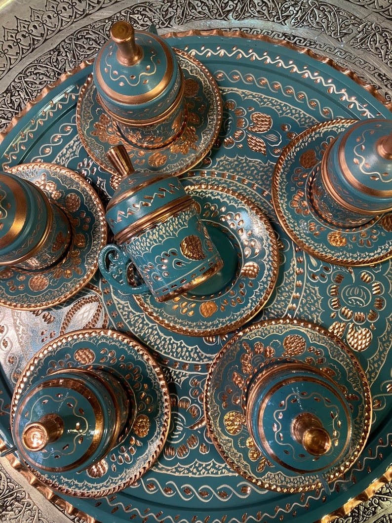 Turkish Coffee Set of 6, Traditional Copper Hand Crafted Coffee Cup ...