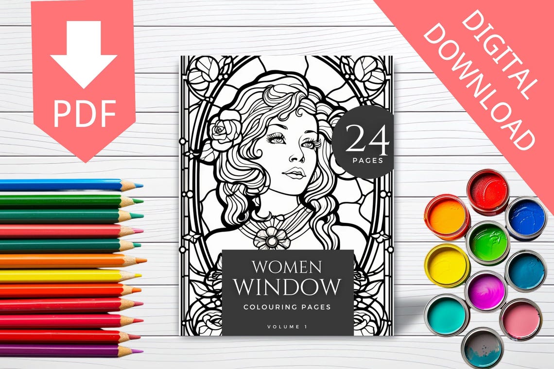 Stained Glass Women Windows Colouring Book Vol 1 -24 Colouring Pages ...
