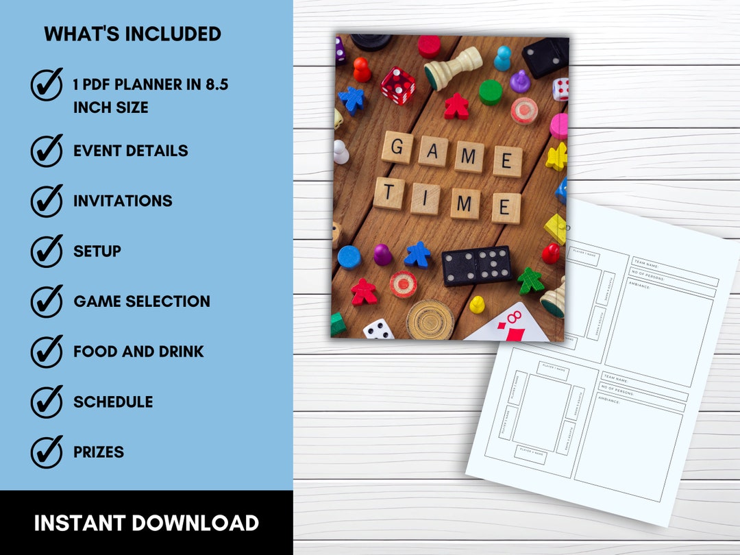 Game Night Printable Planner - Event Details - Game Selection - Prizes ...