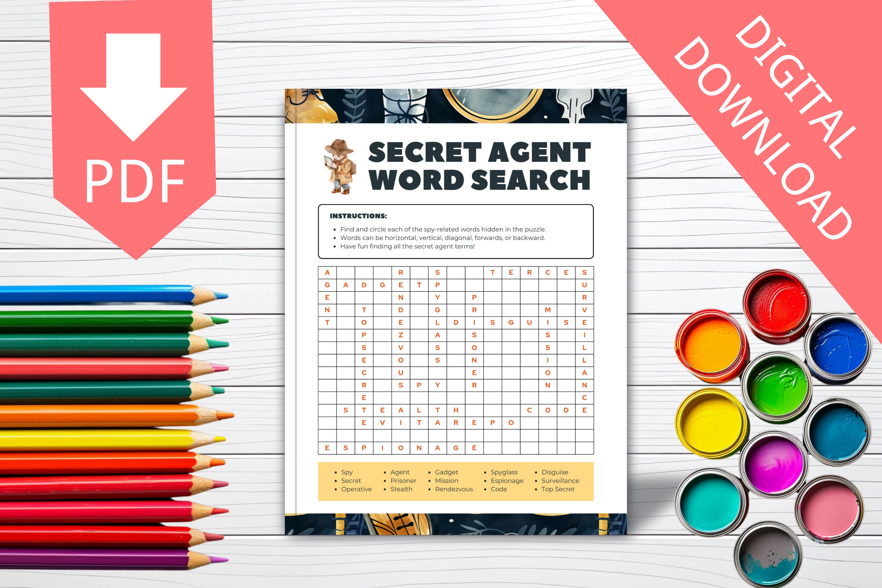 Secret Agent Activity Pack, Spy Bundle, Kids Party Games, Birthday ...