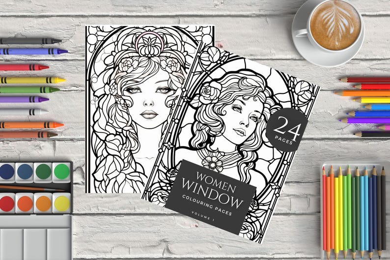 Stained Glass Women Windows Colouring Book Vol 1 -24 Colouring Pages ...