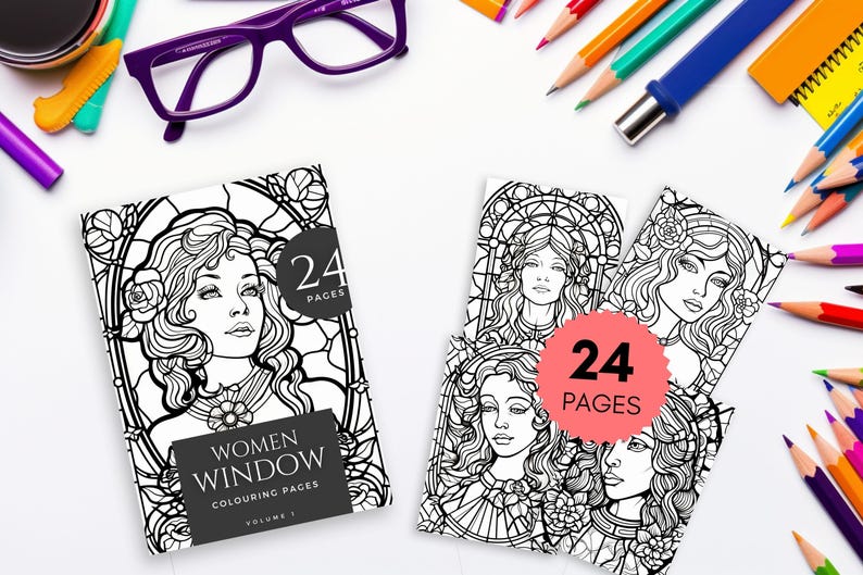 Stained Glass Women Windows Colouring Book Vol 1 -24 Colouring Pages ...