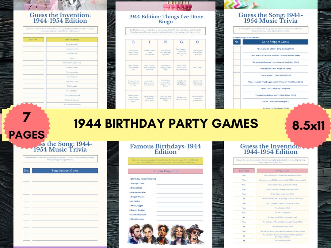 1944 Birthday Party Games Birthday Bingo Guess the Invention Famous ...