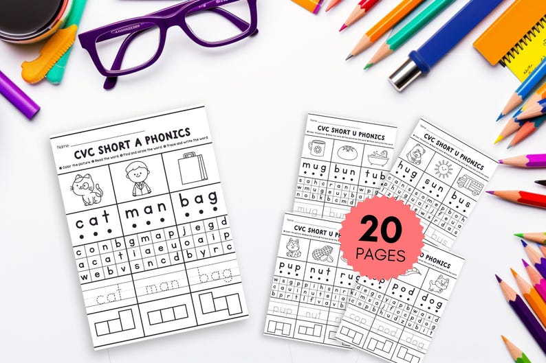 CVC Short Phonics Words Find & Trace Worksheets 15 Pages Reading ...