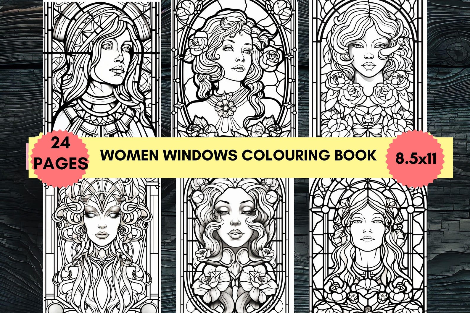 Stained Glass Women Windows Colouring Book Vol 1 -24 Colouring Pages ...