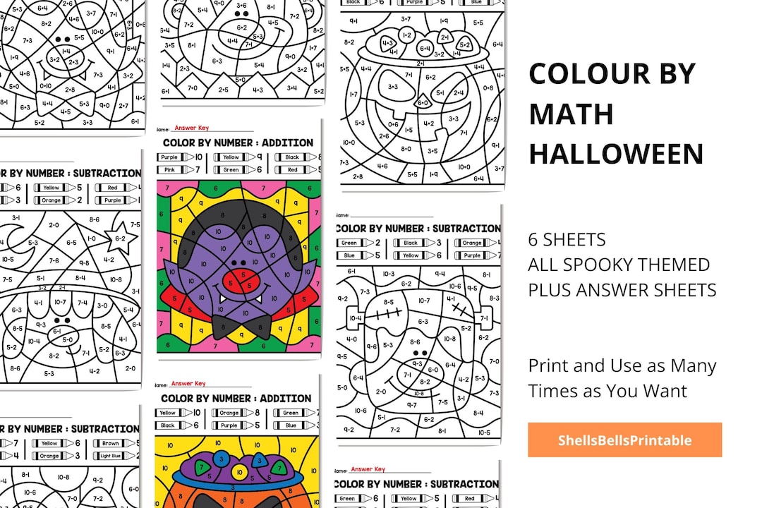 Halloween Color by Number Math Worksheet – Printable Activity (PDF) - Etsy