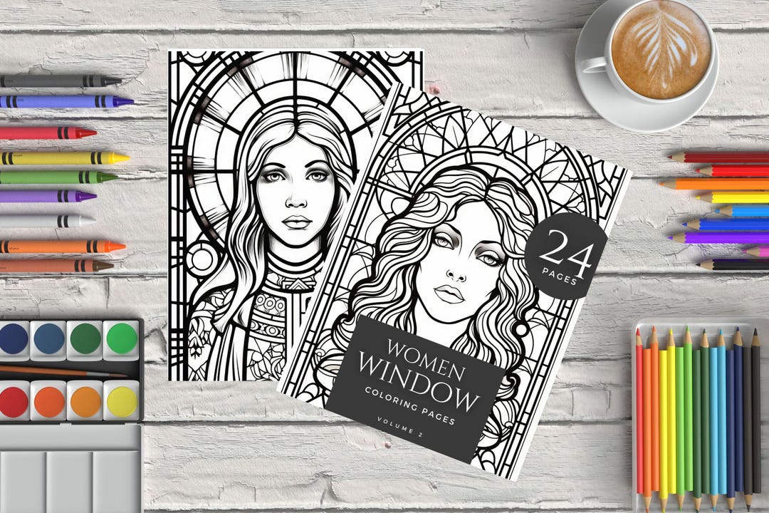 Stained Glass Women Windows Colouring Book Vol 2 -24 Colouring Pages ...
