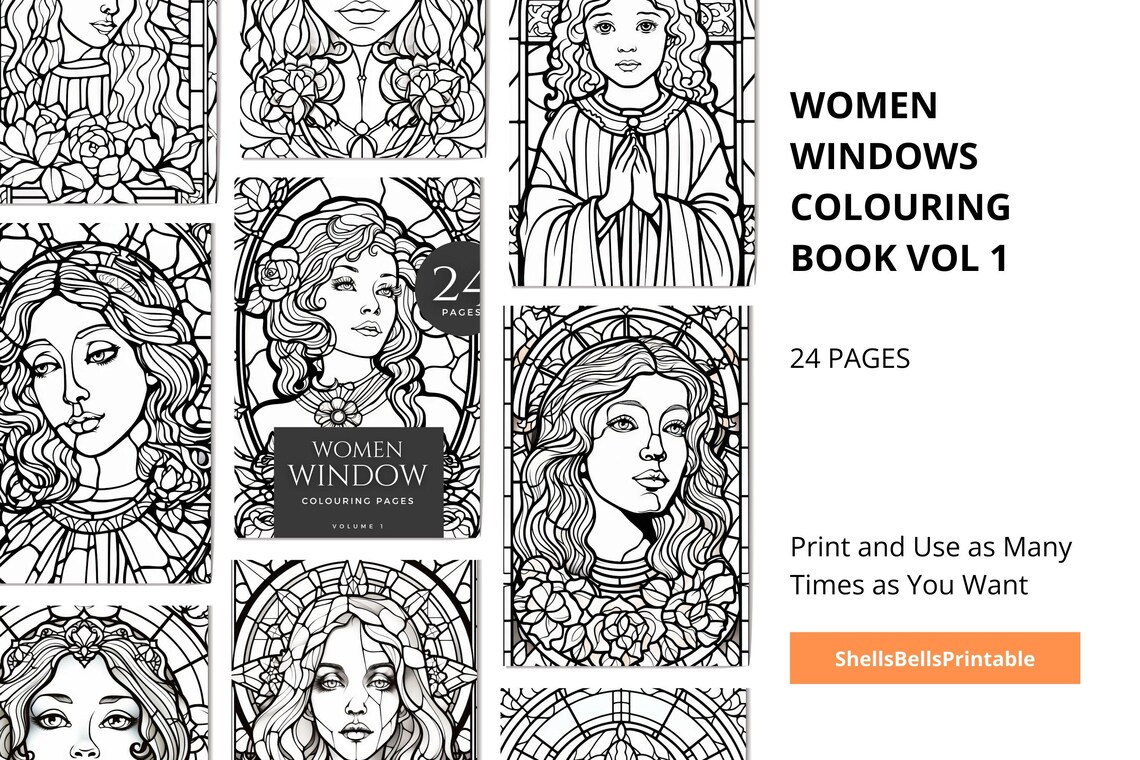 Stained Glass Women Windows Colouring Book Vol 1 -24 Colouring Pages ...