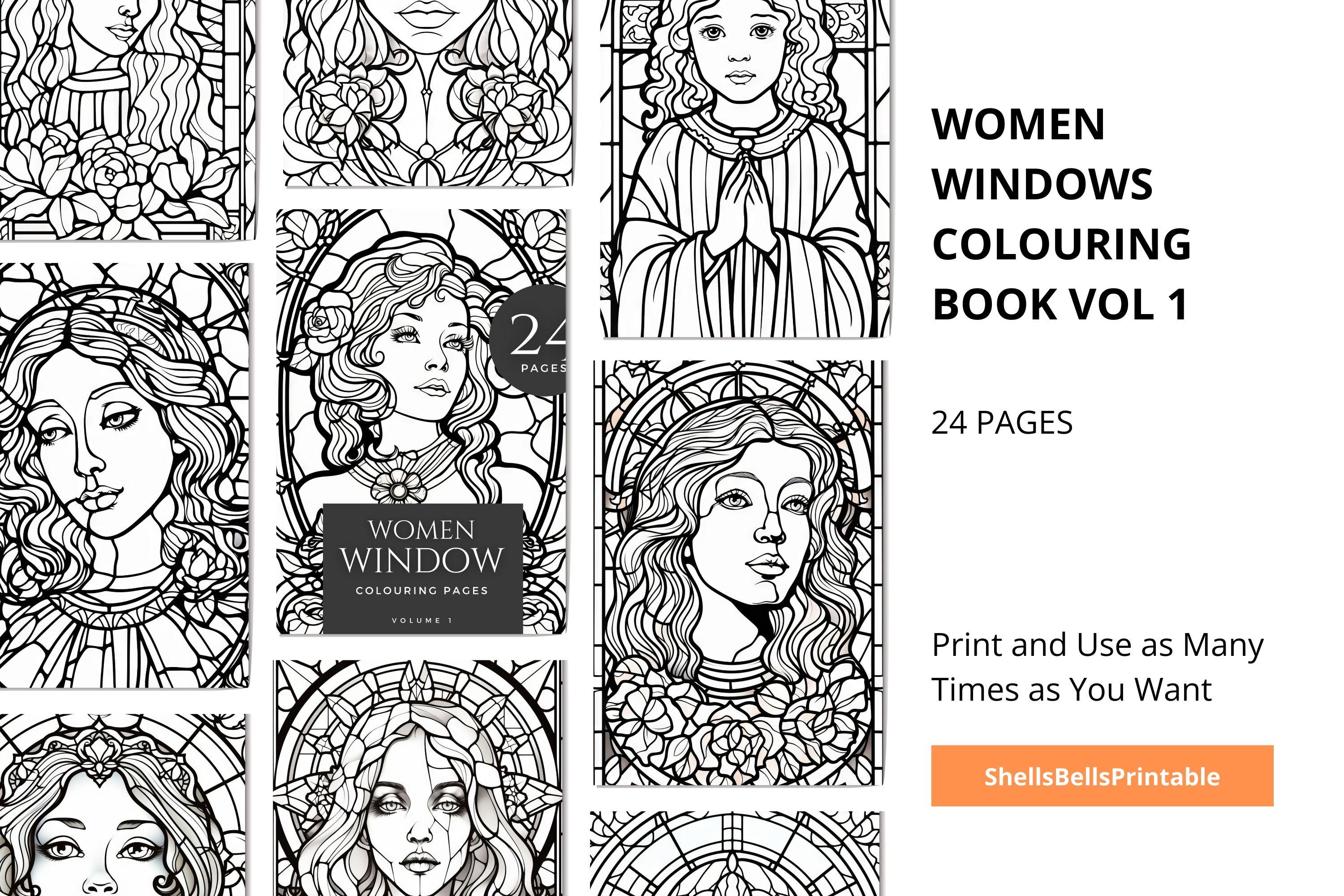 Stained Glass Women Windows Colouring Book Vol 1 -24 Colouring Pages ...