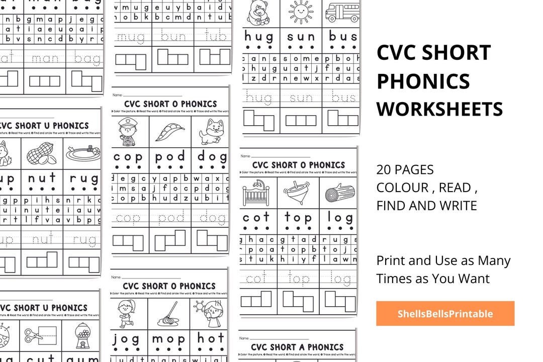 CVC Short Phonics Words Find & Trace Worksheets - 15 Pages - Reading ...