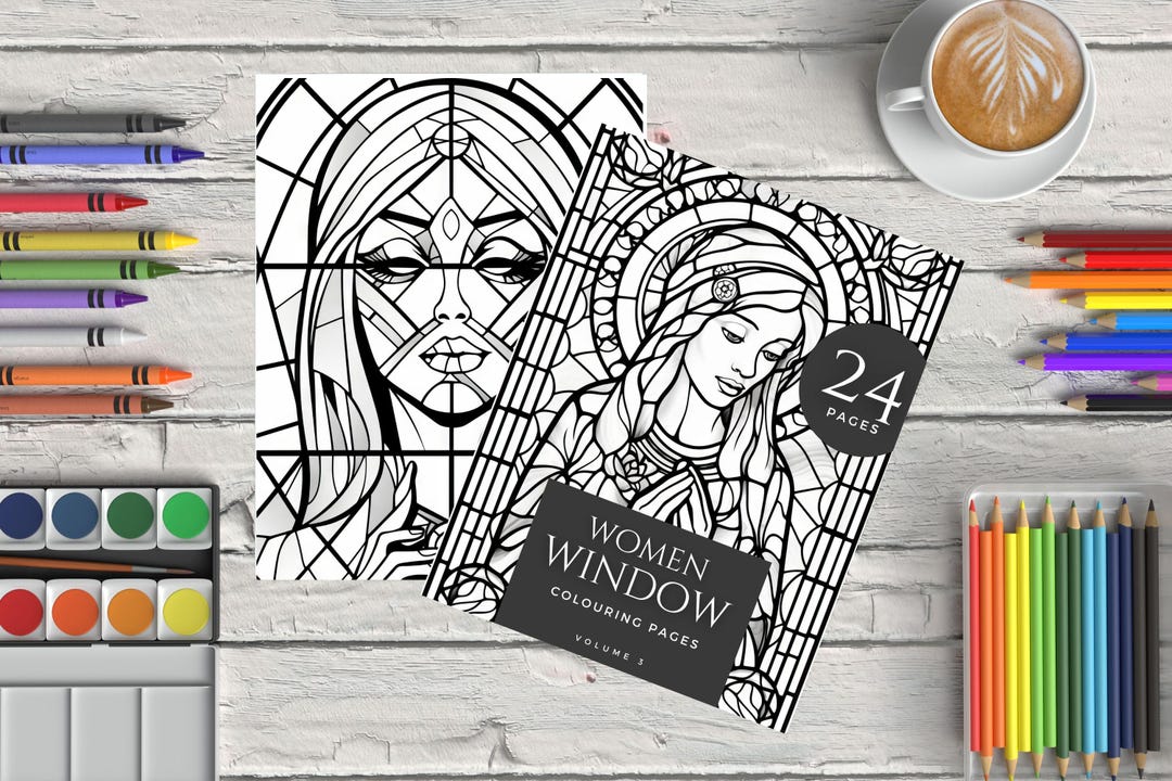 Stained Glass Women Windows Colouring Book Vol 3 -24 Colouring Pages ...